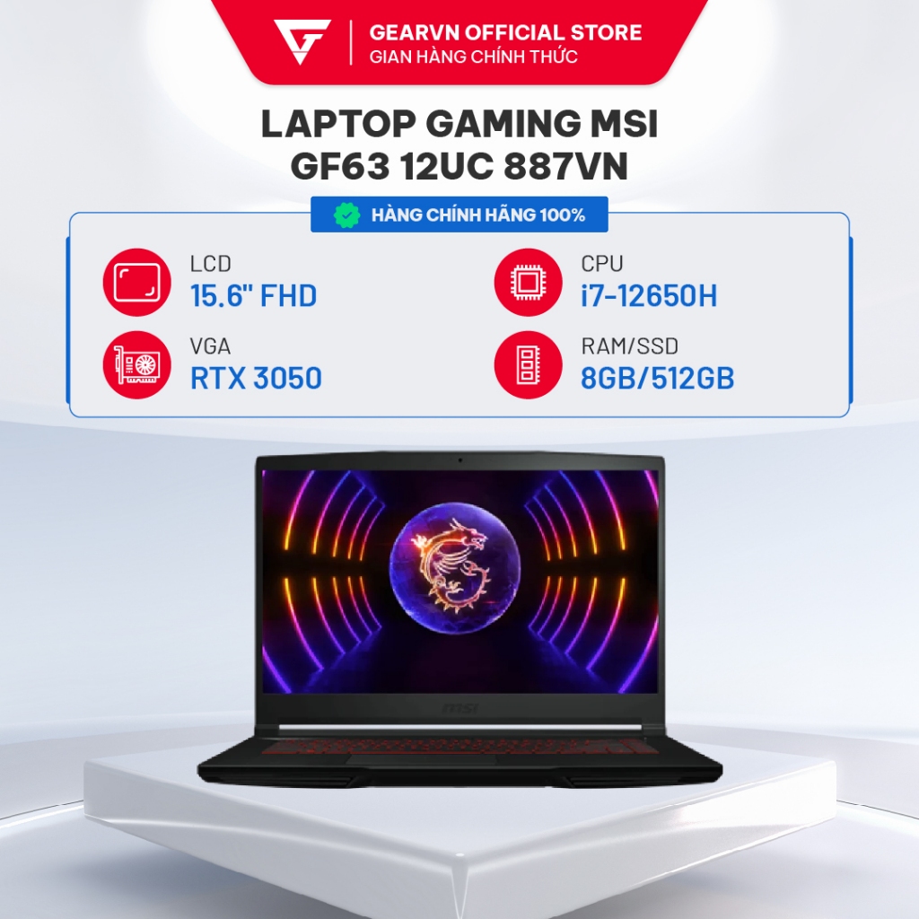 Laptop gaming MSI GF63 12UC 887VN (i7 12650H/ 8GB DDR4/ 512GB SSD/ RTX ...