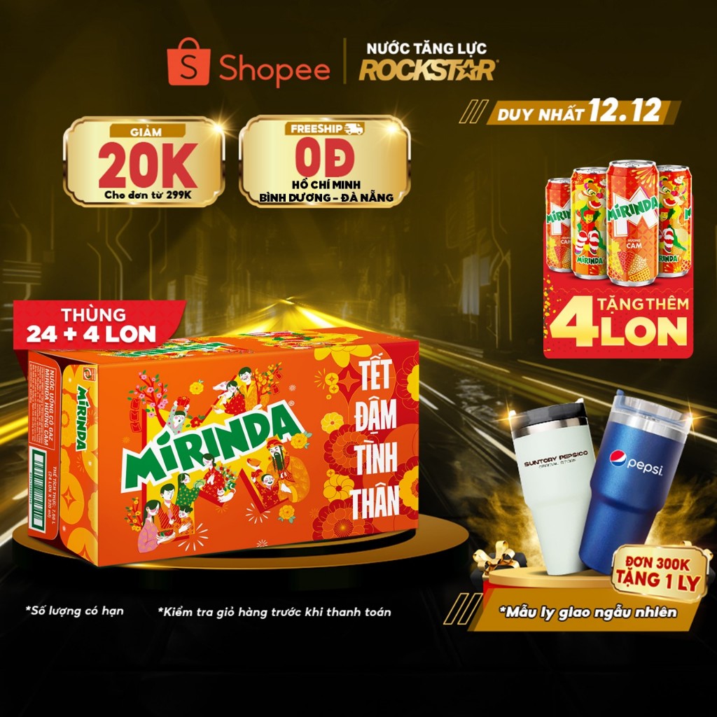 [Chỉ 12.12][ĐƠN 300K TẶNG LY]Thùng Nước Ngọt Có Gaz Mirinda Cam (320ml ...