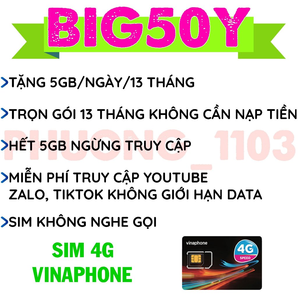 Sim 4G vina BIG50Y tặng 5gb/ngày miễn phí 3 và 15 tháng không phải nạp tiền | Shopee Việt Nam