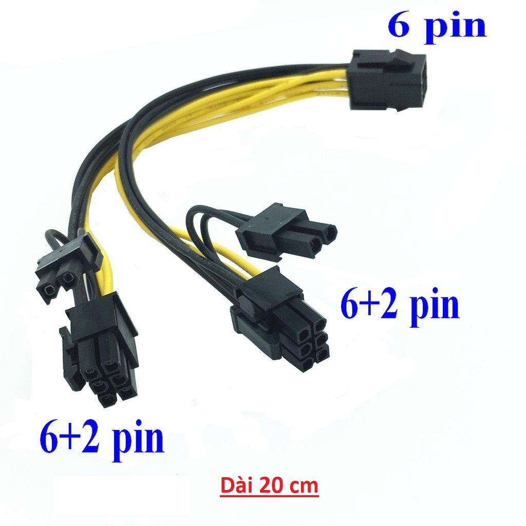 Cáp chia nguồn VGA 6pin ra 2x8Pin (6+2) cấp nguồn cho card VGA | Shopee ...