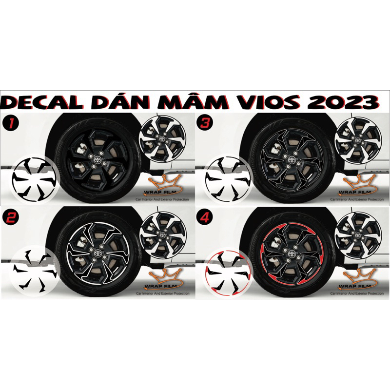 Decal dán mâm Toyota vios 2023 - decal dán lazang vios - ( Giá bao gồm ...