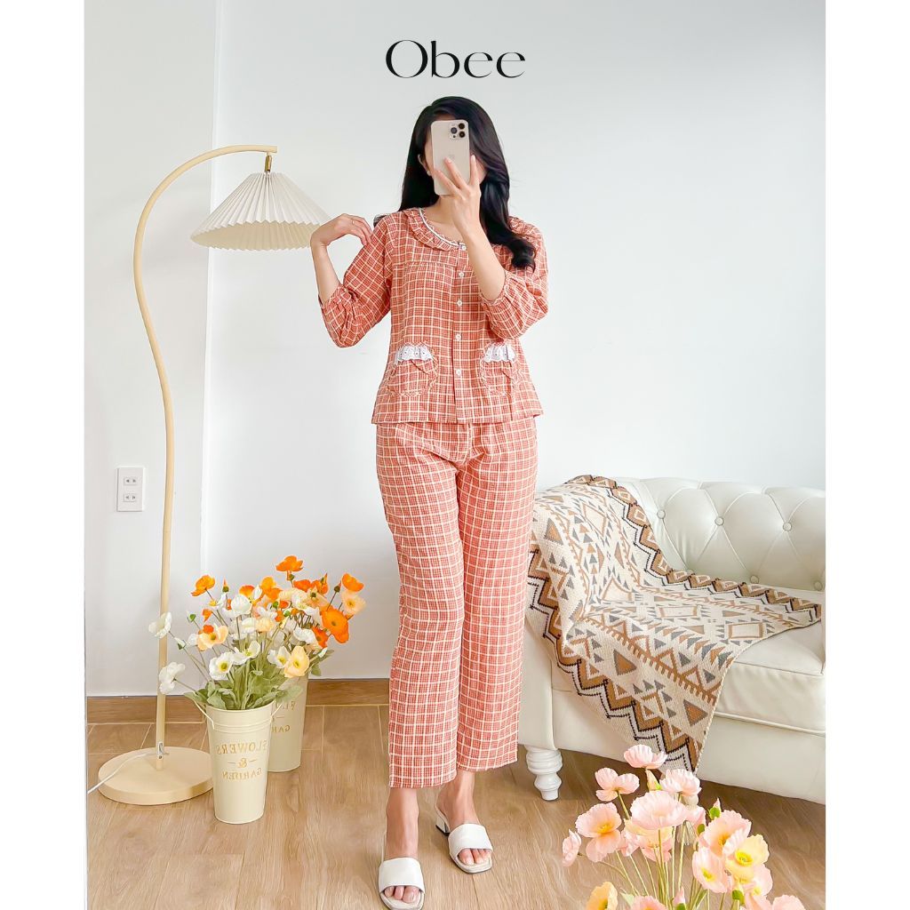 Đồ bộ nữ Obee Closet tay lửng cổ tròn có 2 túi phối ren xinh xắn ...