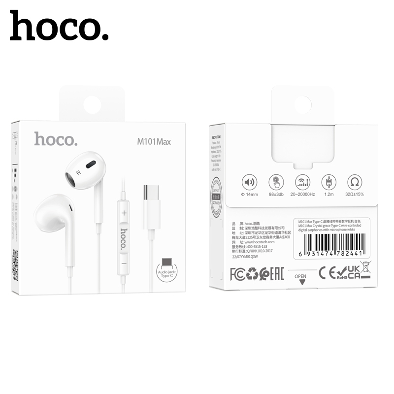 Tai nghe nhét tai Hoco M101 Max chân Type C, hỗ trợ mic đàm thoại, nút ...