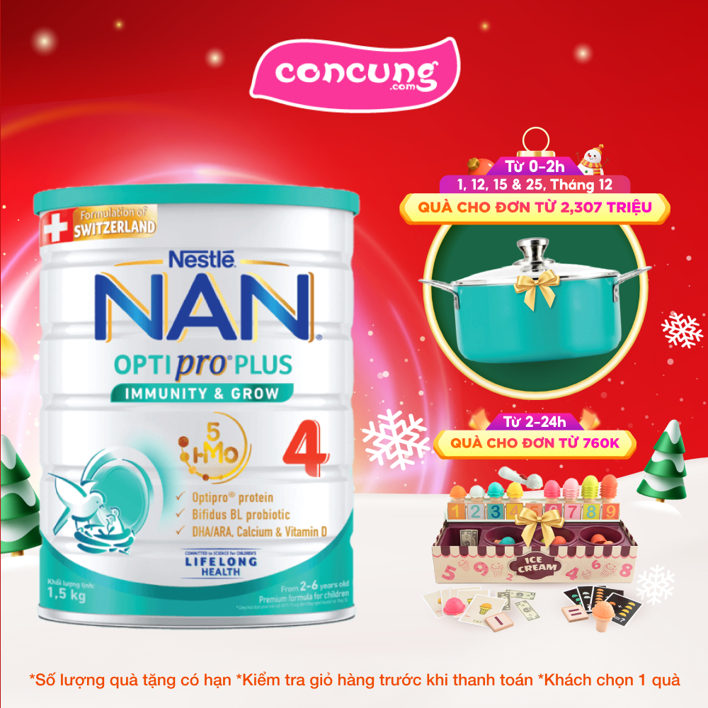 Sữa Nan Optipro PLUS 4 1.5kg, với 5HMO, Công thức từ Thụy Sĩ (2-6 tuổi ...