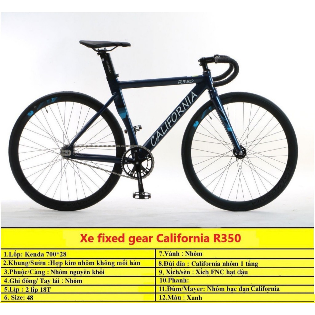 Xe đạp Fixed Gear California R350 Khung nhôm (Tặng đèn + chắn bùn +bình ...