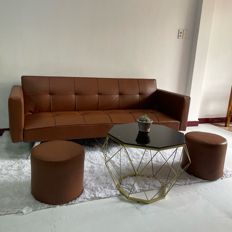 Bộ Ghế Giường Sofa Có Tay Vịn Màu Nâu Đậm Dài 1m9 Chất Da Nhân Tạo ...