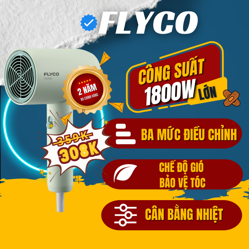 [Hỏa Tốc XUYÊN TẾT] Máy Sấy Tóc Flyco FH1622VN (1800W) Chế Độ Sấy Lạnh Bảo Vệ Tóc - Hàng Chính ...