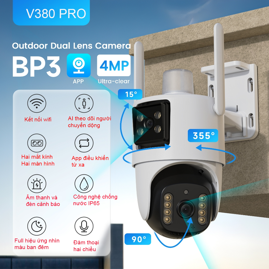 Xiaovv (sử dụng V380 Pro App) Bp3 Camera CCTV 4MP ống kính kép Màn hình ...