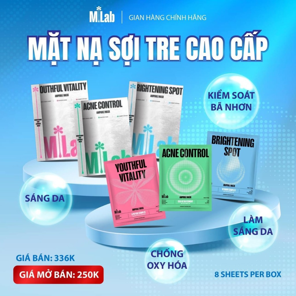 Mặt Nạ Mlab cấp ẩm, dưỡng trắng, trẻ hoá, phục hồi, kiềm dầu, ngừa mụn (Hộp 8 miếng) | Shopee ...