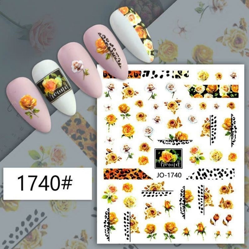 Sticker hoa lụa 3d dán móng/ Sticker hoa hồng dân móng/ Sticker lá ...