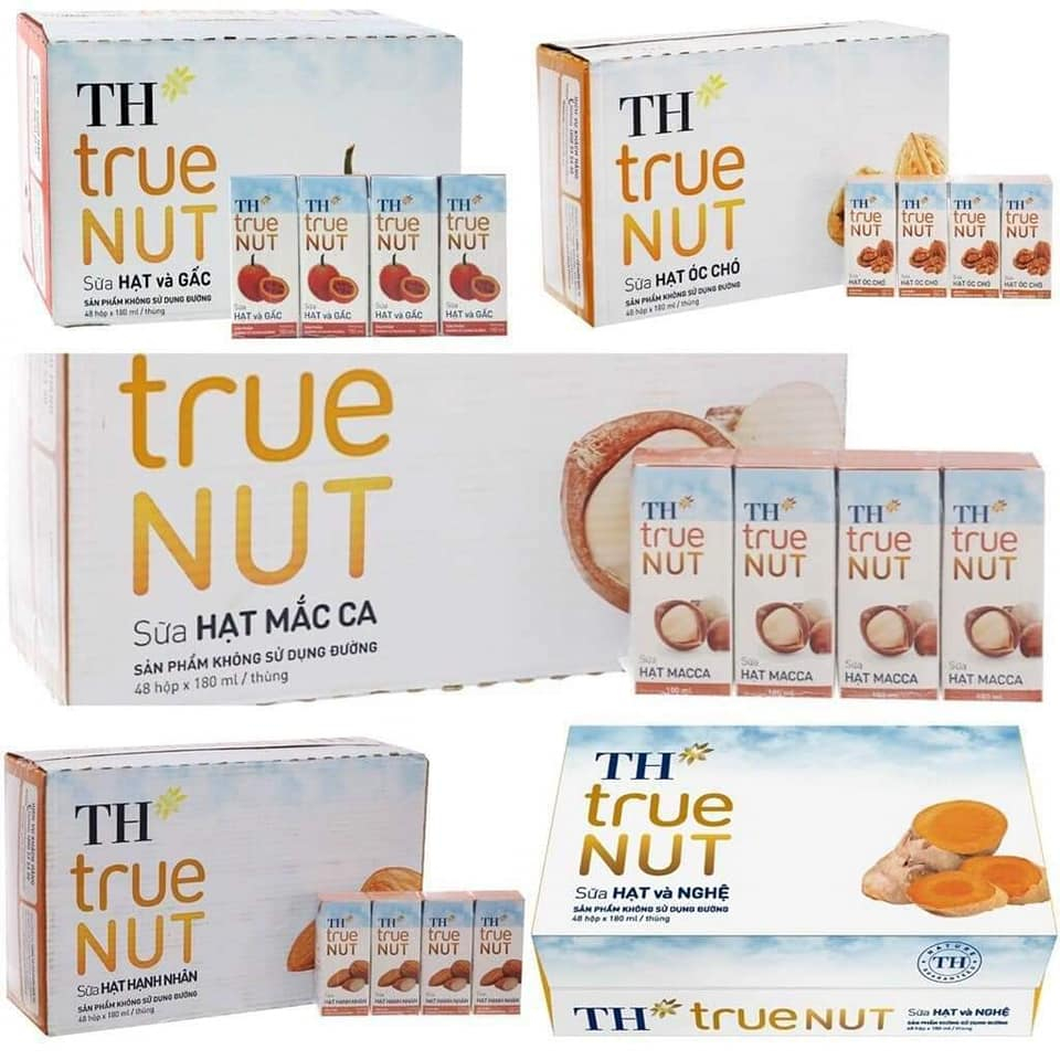 Lốc 4 hộp sữa hạt TH TRUE NUT mắc ca//gấc/hạnh nhân/óc chó 180ml Sữa th ...