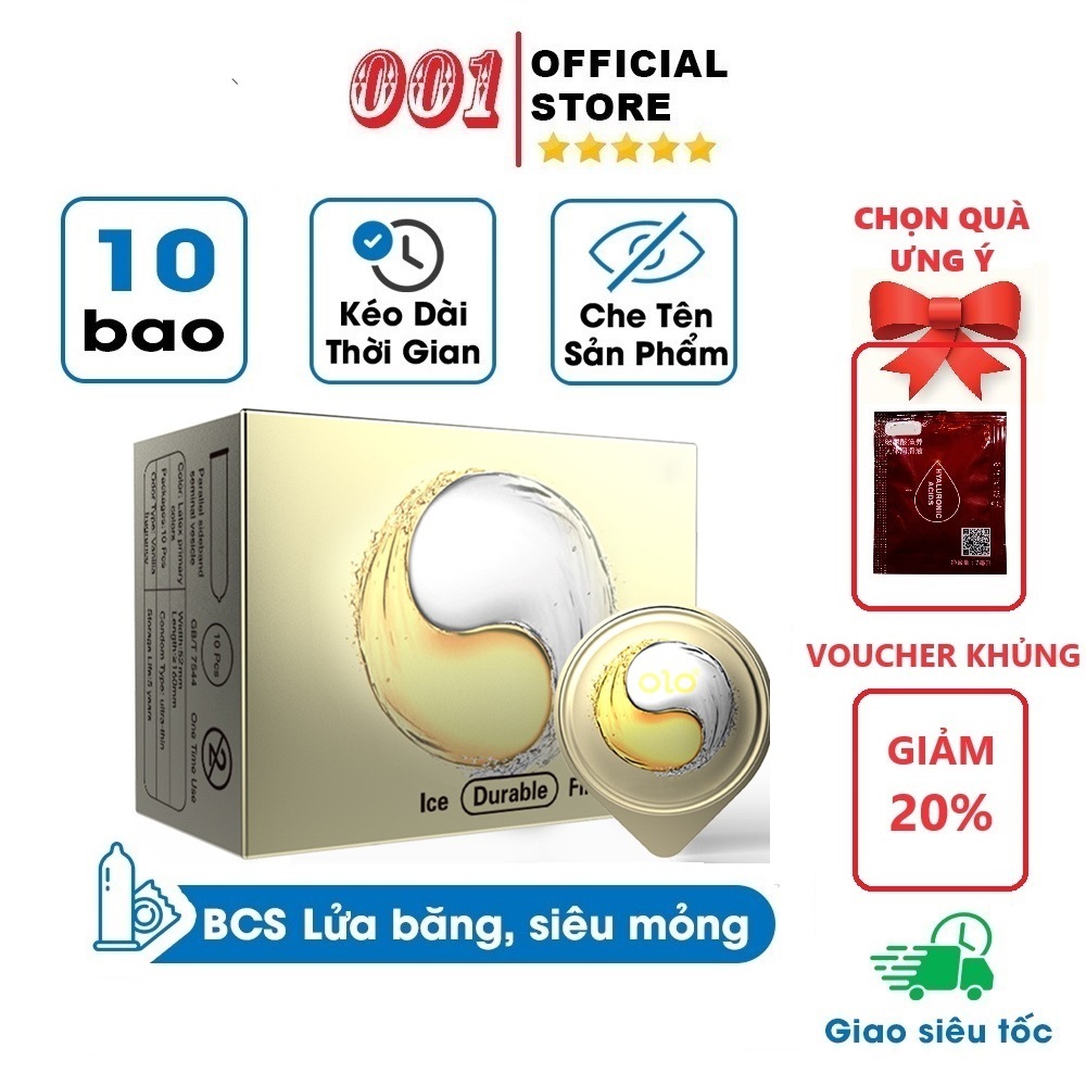 Bao cao su siêu mỏng 001 Lửa băng, Hộp 10c, bcs nhiều gel bôi trơn, bcs ...