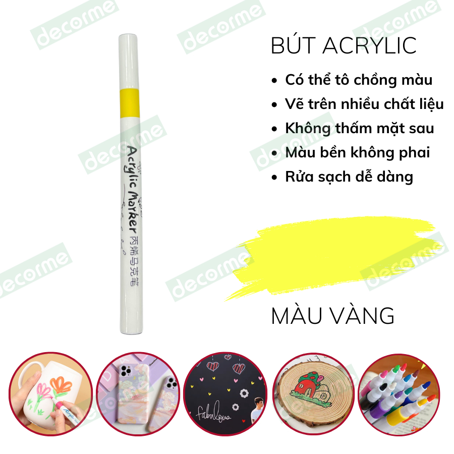 Bút Acrylic Decorme bút trắng bút màu acrylic lẻ 1 chiếc bền màu chống ...