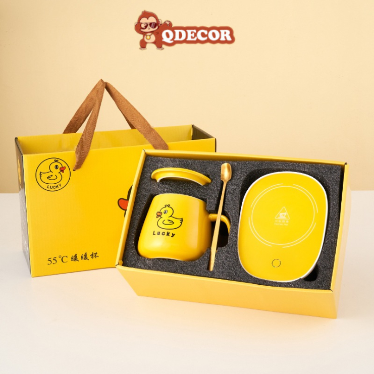 Set Cốc Ly Sứ Vịt Vàng Cute Kèm Bếp Đun Nóng, Thìa, Túi Quà Dùng Làm ...