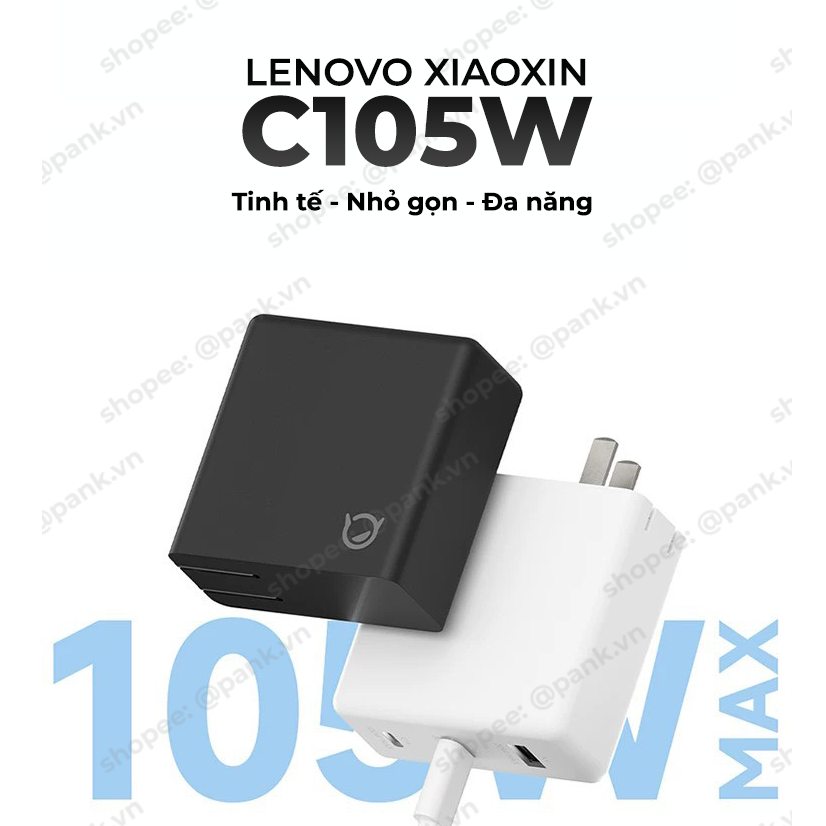 Bộ sạc Lenovo Xiaoxin CC105 | Công suất 105W | Công nghệ GaN | Cáp sạc tích hợp chip E-Mark ...