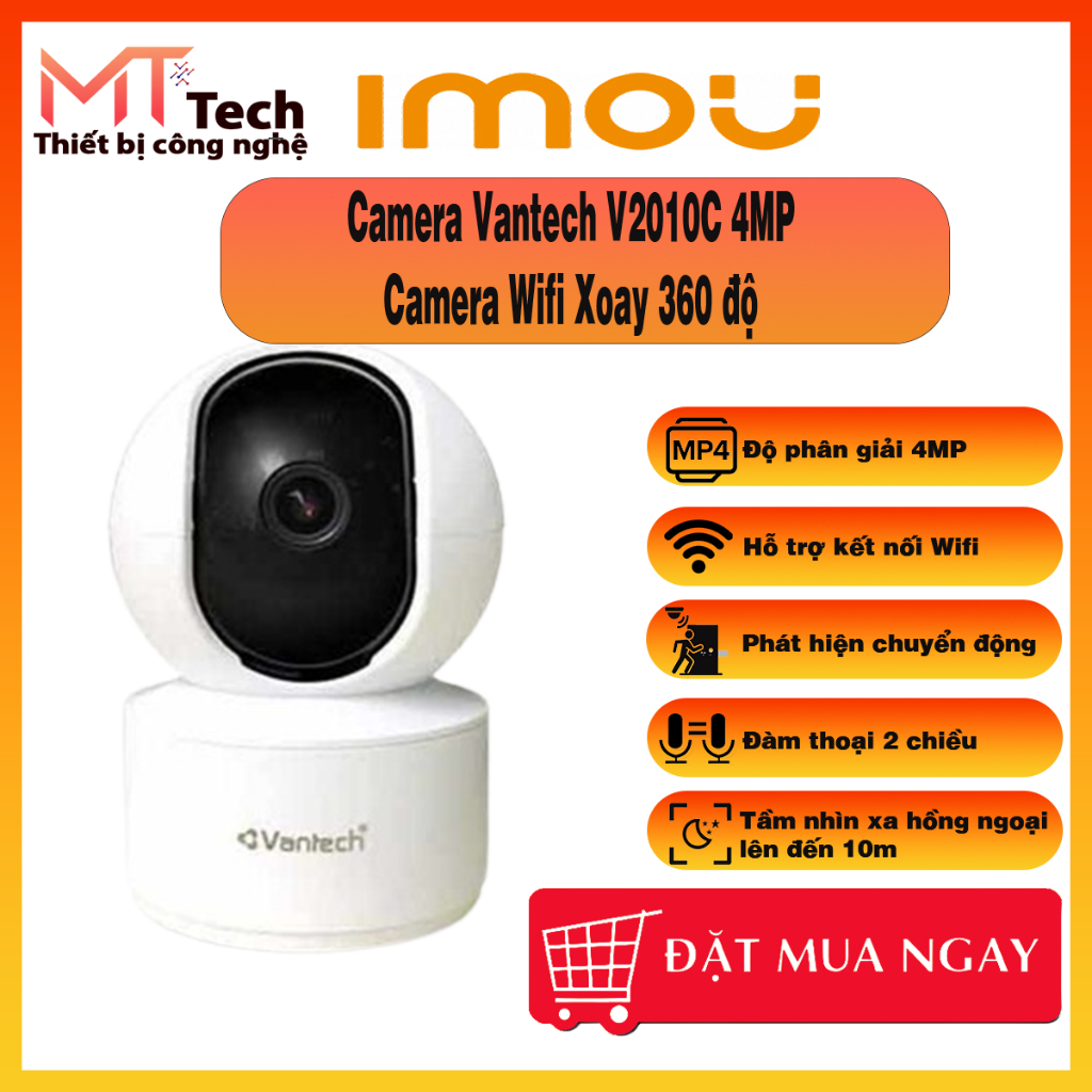Camera Wifi Vantech AI- V2010C 4MP, xoay 360, đàm thoại 2 chiều, phát hiện chuyển động, Chính ...