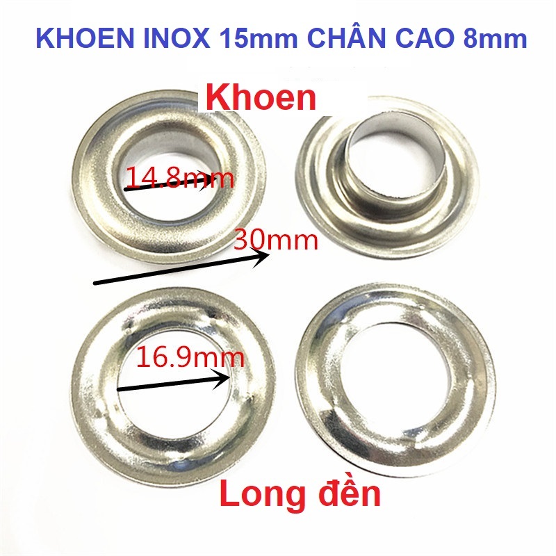 Khoen ore 15mm Chân cao 8mm Khuy mắt cáo Chuyên đóng bạt Loại Xịn Chống gỉ sét môi trường mặn ...