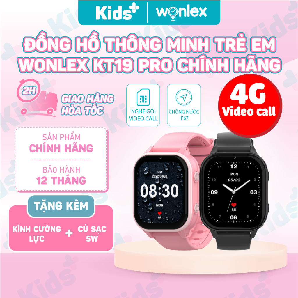 Đồng hồ thông minh định vị trẻ em bản 4G Wonlex KT19 PRO nghe gọi video 4G, bắt wifi, rung, định ...