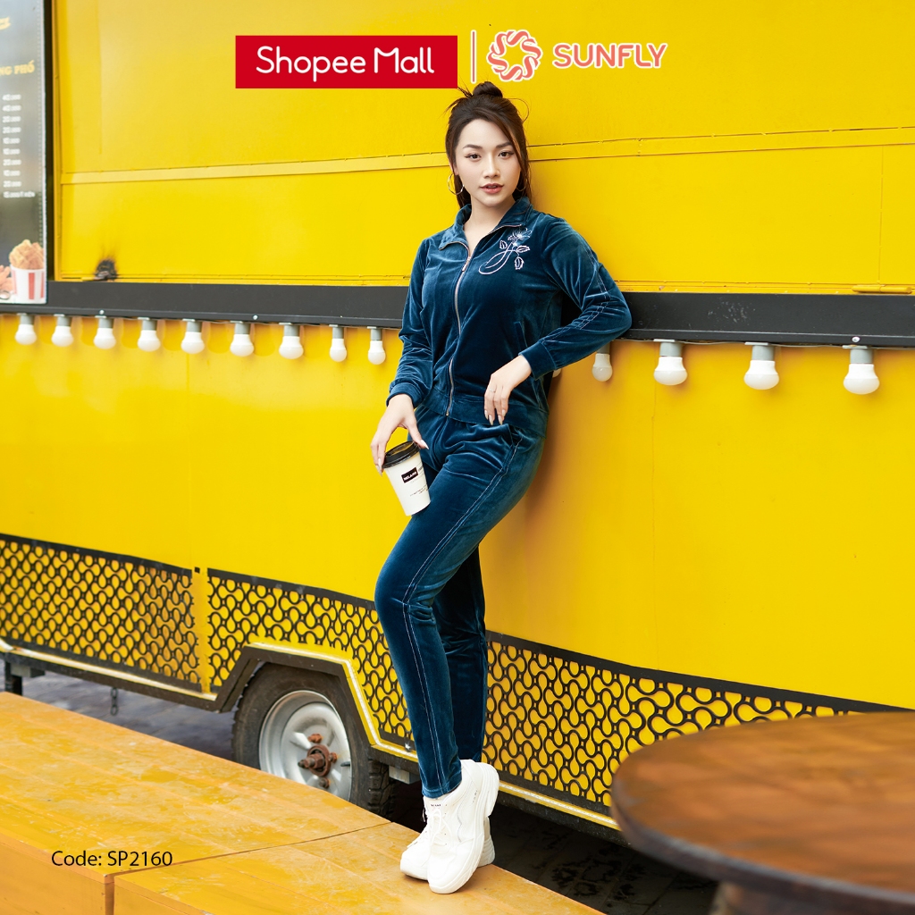 Đồ bộ mặc nhà nhung SUNFLY kéo khóa áo dài quần dài SP2160 | Shopee ...