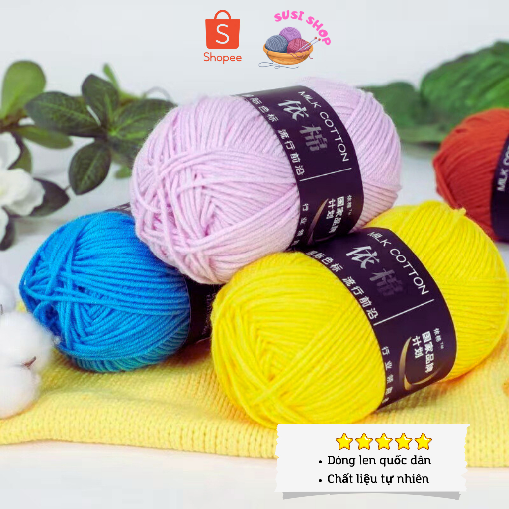 Len Milk Cotton 50g Full 62 màu- Len đan móc khăn, áo, thú bông, túi ...