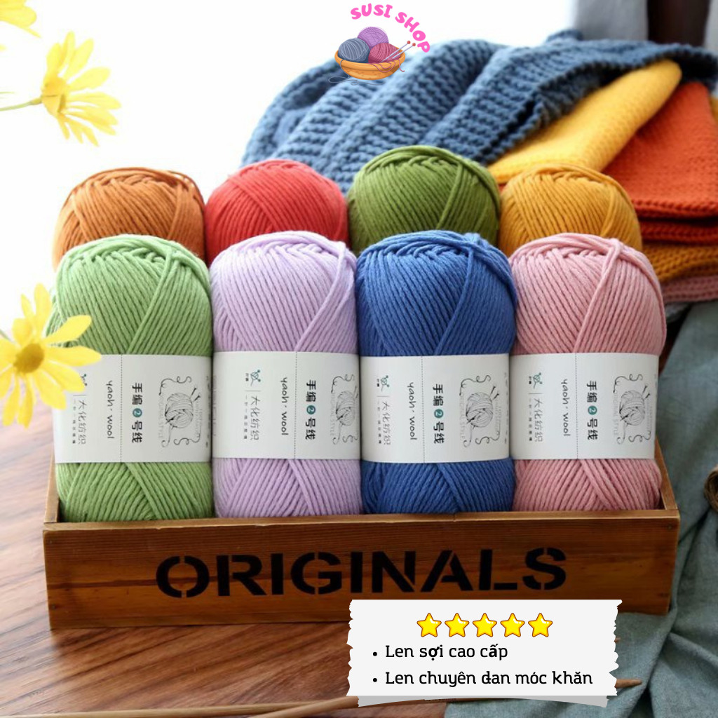Len Yaoh Wool sợi 3.5mm cuộn 100g Full 40 màu, chuyên dùng đan móc khăn ...