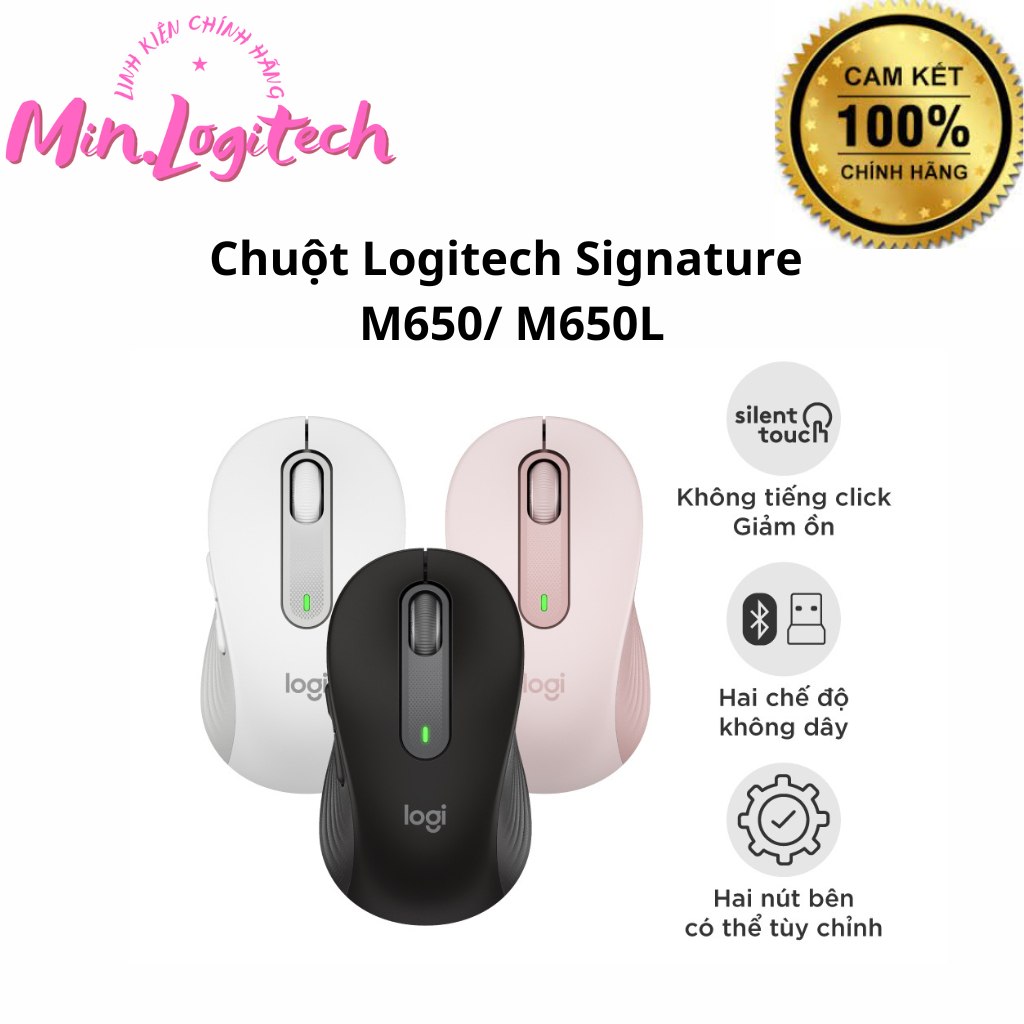 Chuột không dây bluetooth Logitech Signature M650/M650L - SmartWheel, giảm ồn, tùy chỉnh các nút ...