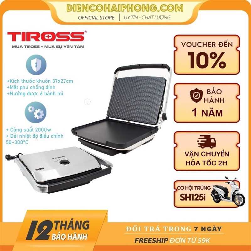 Ép bánh mì- Máy nướng điện đa năng Tiross TS9663 - 2000W (không có công ...