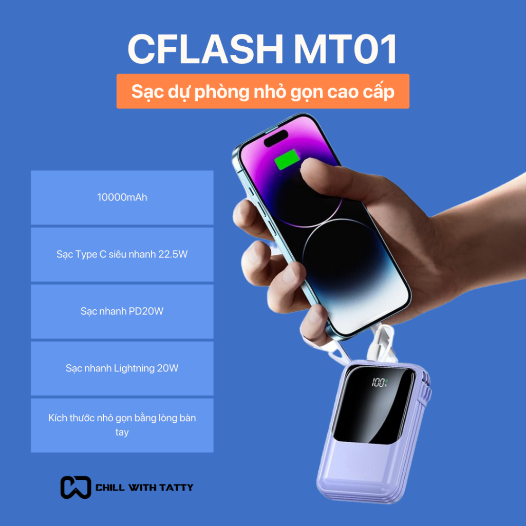 [TẶNG DÂY SẠC NHANH PD] SẠC DỰ PHÒNG CFLASH MT01 - tích hợp đèn pin hỗ trợ sạc nhanh | Shopee ...