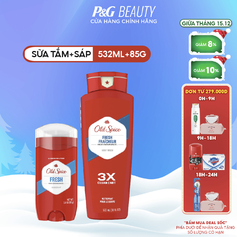 Combo đôi Sáp Old Spice Sáp Fresh 85g + sữa tắm Old Spice Fresh 532ml ...