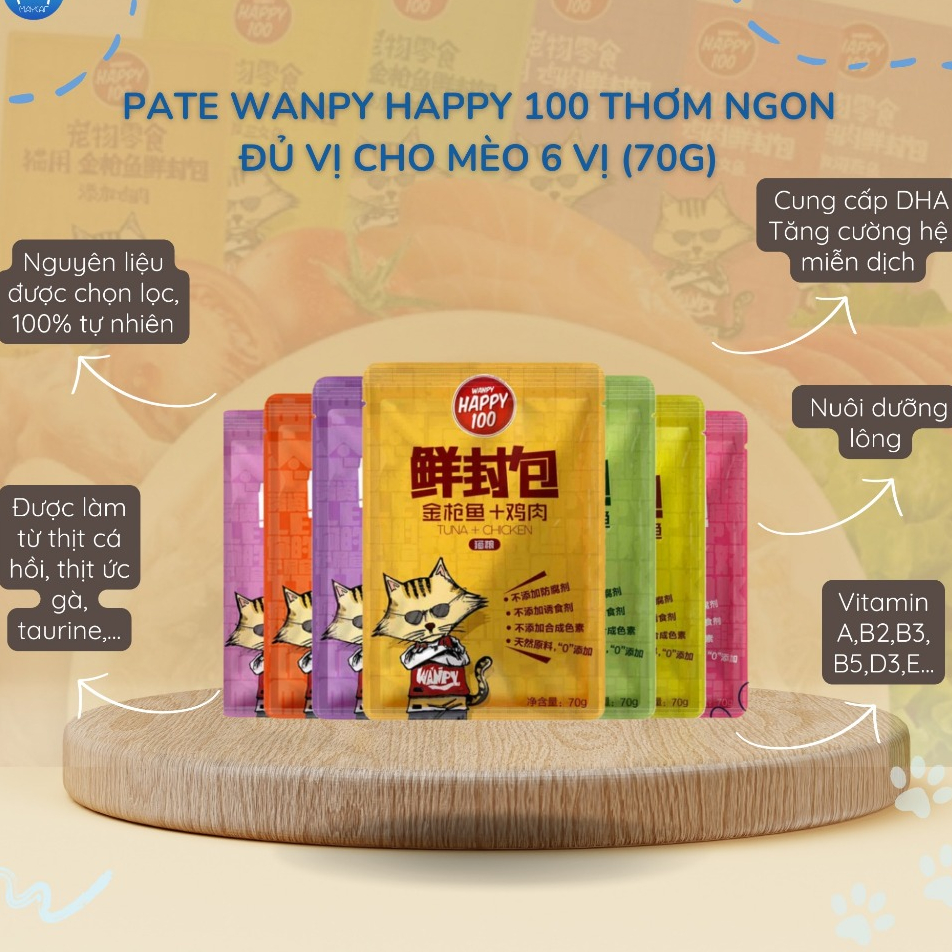 Pate cho mèo dinh dưỡng Wanpy Happy 100 gói 70g | Shopee Việt Nam