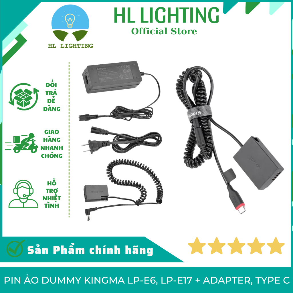 Pin ảo Dummy Kingma LP-E6, LP-E17 + Adapter, Type C - Giải pháp quay phim liên tục cho máy ảnh ...