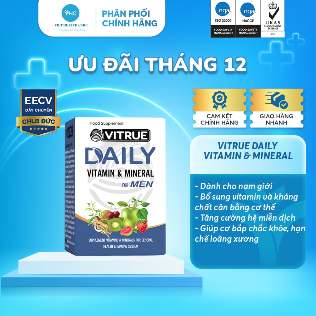 Tinh Chất VITRUE Daily Vitamin & Mineral for Men VIET HEALTH CARE Lọ 60 ...