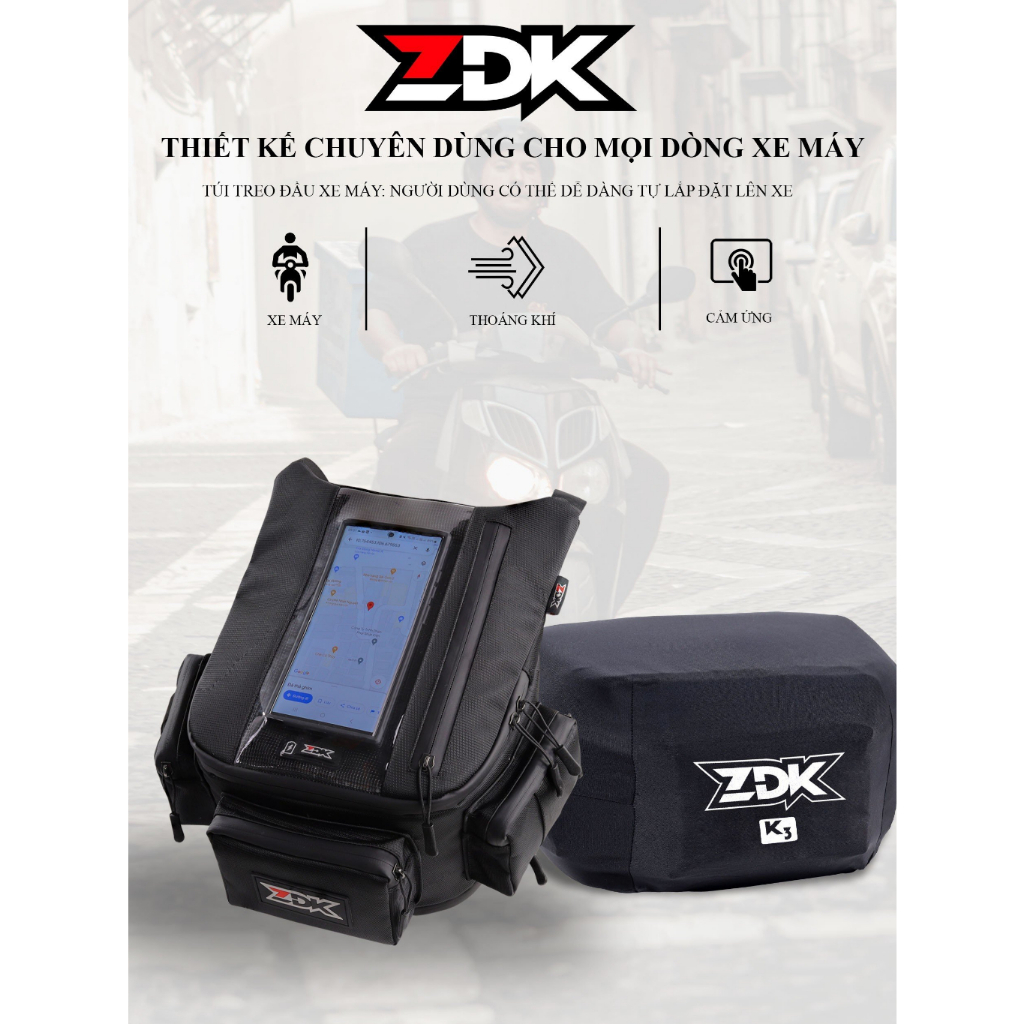 Túi treo ghi đông xe máy chính hãng ZDK K3, chống giật mất điện thoại, xem Google Map, chứa đồ ...