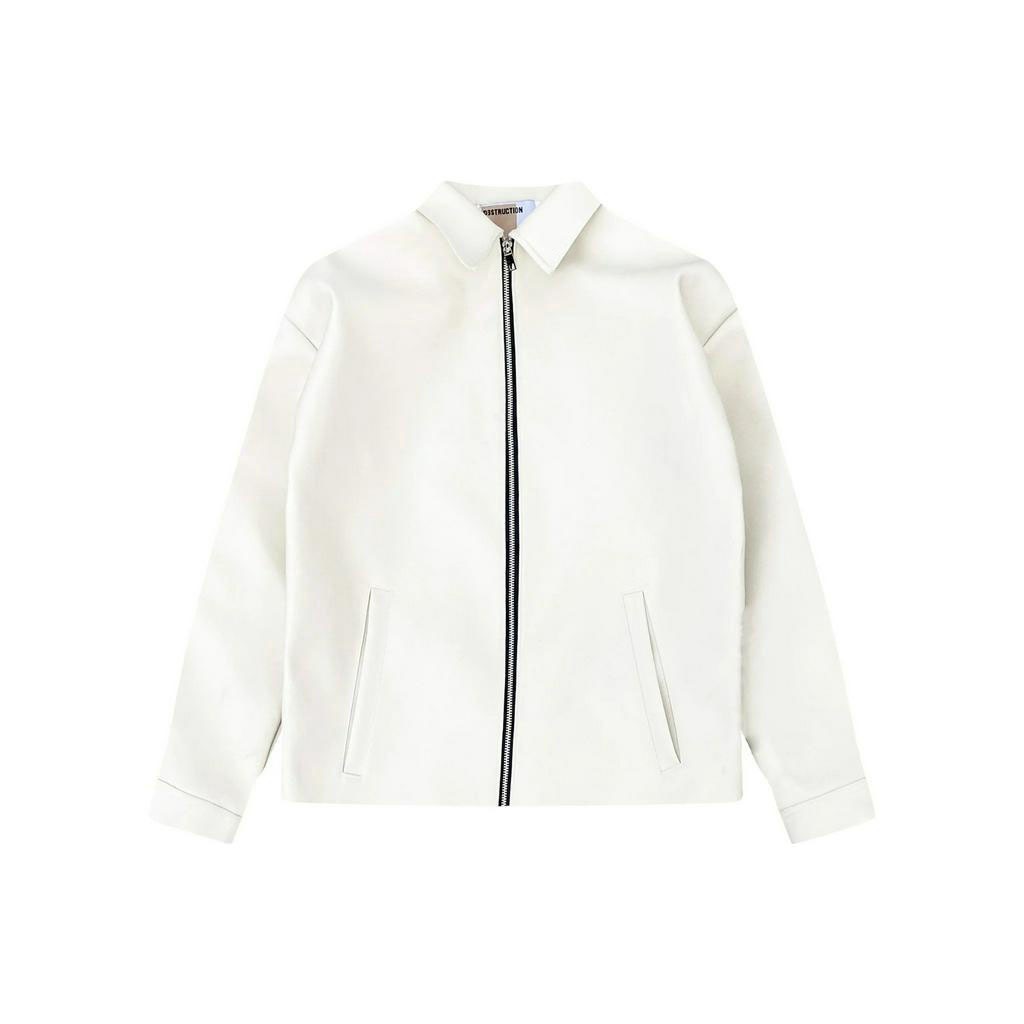 Áo khoác da PVC local brand Destruction jacket màu kem cổ bẻ form boxy ...