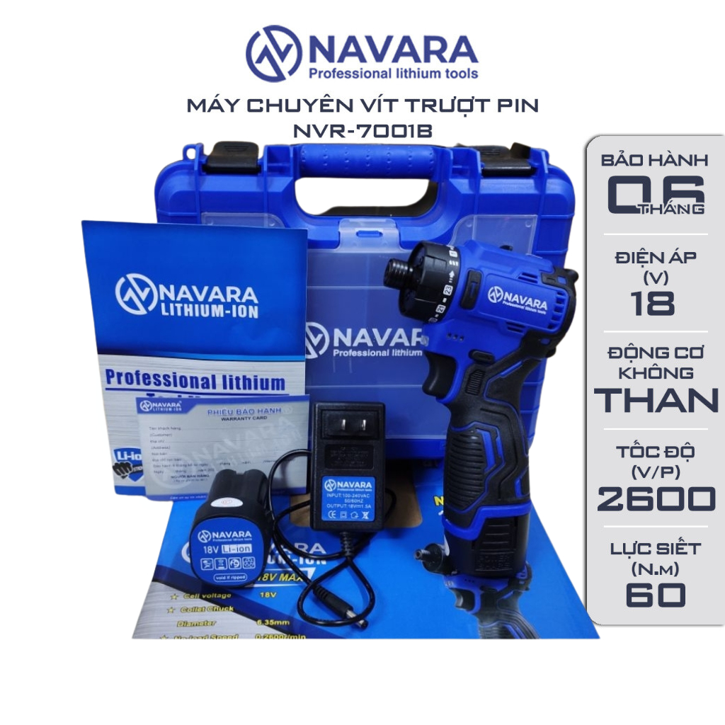 Máy chuyên vít trượt pin Navara 7001B, Động cơ Không chổi than bền bỉ ...