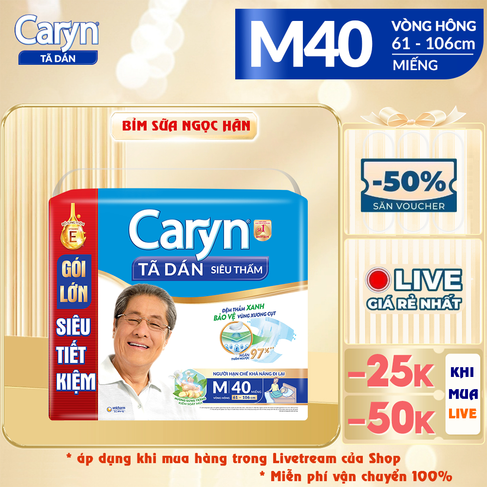 Tã già Caryn M40 L40 XL40 miếng . Tã già Caryn L40 miếng Siêu thấm hút ...
