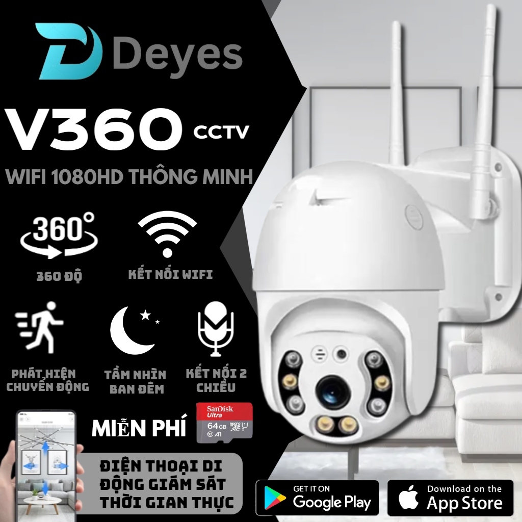 2024 NEW Deyes Camera An Ninh CCTV V360 HD 1080P Wifi Không Dây, Chống ...