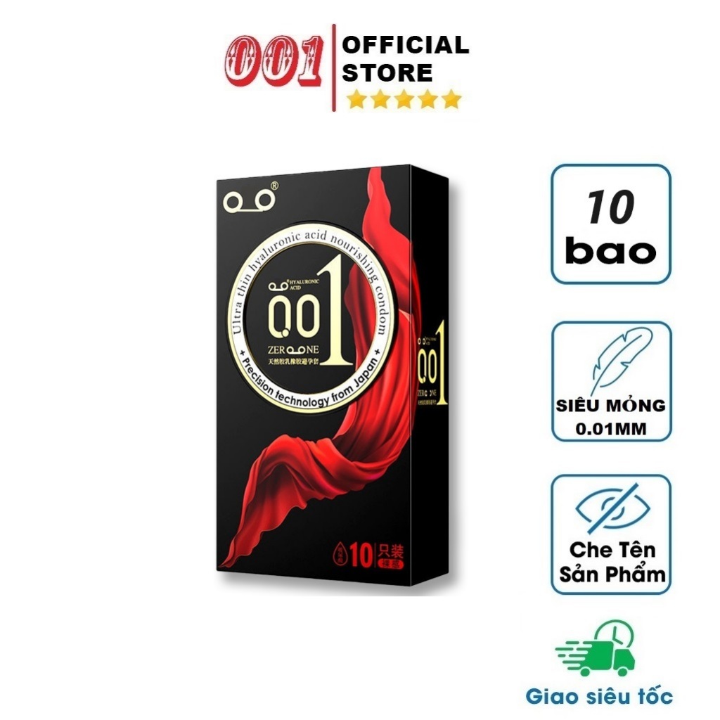 Bao cao su 0.01 Thin Square Black ôm sát, Hộp 10 chiếc, bao trơn siêu ...