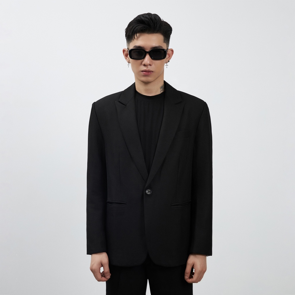 Áo Blazer Nam TARMOR Màu Đen Một Cúc Single-Breasted Blazer With Peak ...