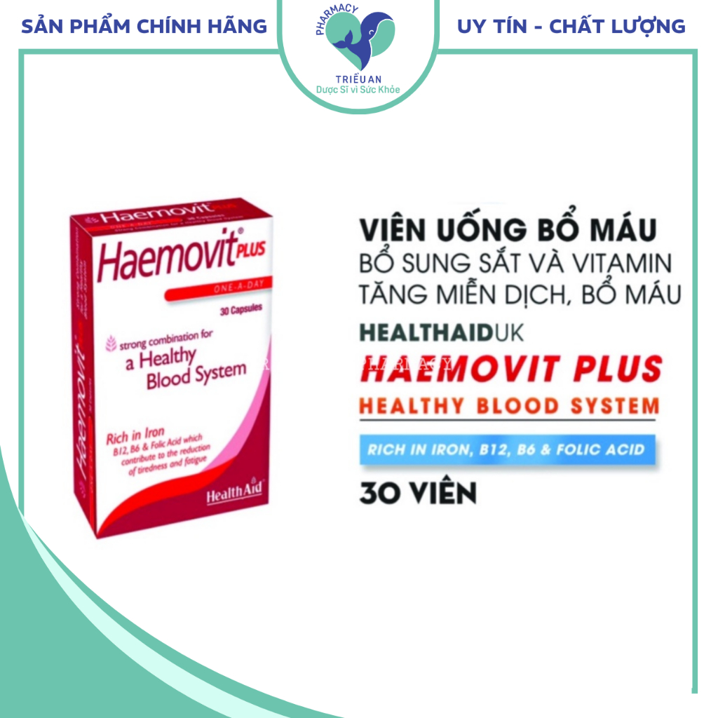 [HEALTHAID] HAEMOVIT PLUS HEALTHAID (HỘP 30V) _ HỖ TRỢ BỔ SUNG SẮT CHO ...