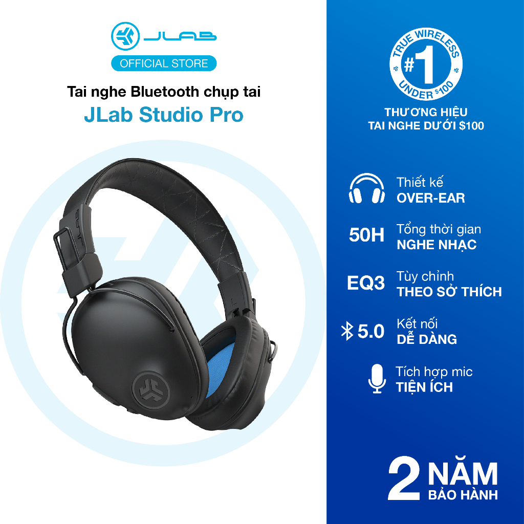 Tai nghe Bluetooth chụp tai TWS Jlab Studio Pro màu đen foam Over-ear ...