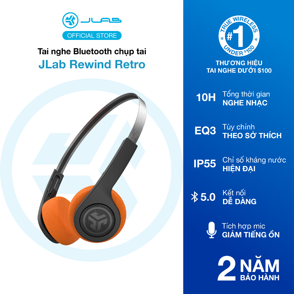 Tai nghe Bluetooth chụp tai Jlab Rewind Retro thời gian nghe 12H có sạc ...
