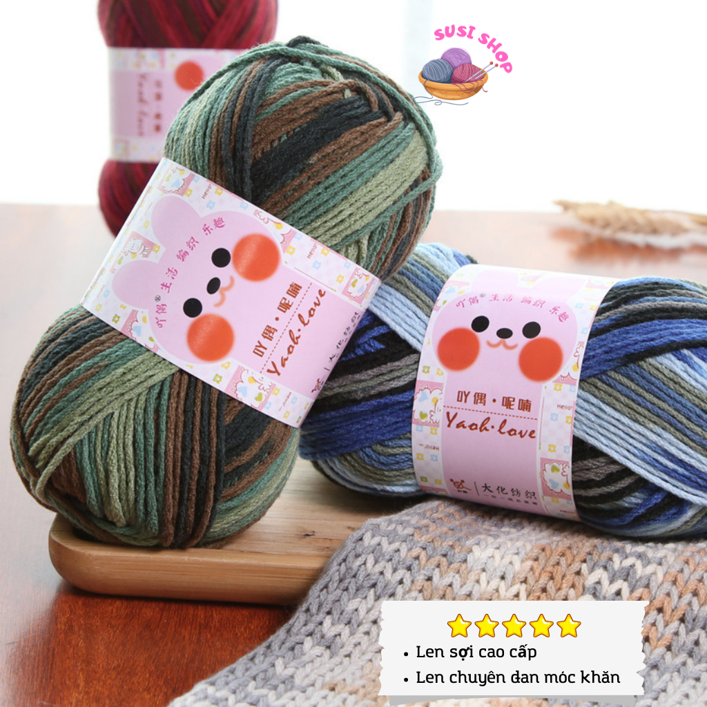 Len Yaoh Wool sợi 3.5mm cuộn 100g Bảng màu loang Full 20 màu, chuyên ...