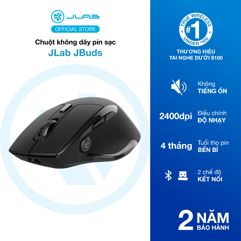 Chuột không dây pin sạc Jlab Jbuds 2 chế độ kết nối DPI 2400 7 nút ...