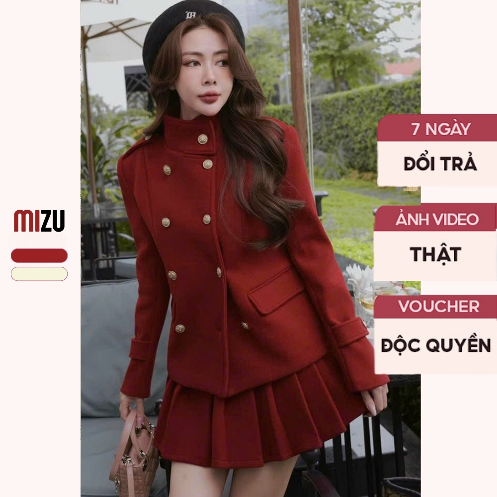Set Nỉ Áo Khoác Dài Tay Khuy Đồng Lắp Túi Phối Chân Váy Xếp Ly khoá C ó Bigsize MIZU - Bộ Chất ...