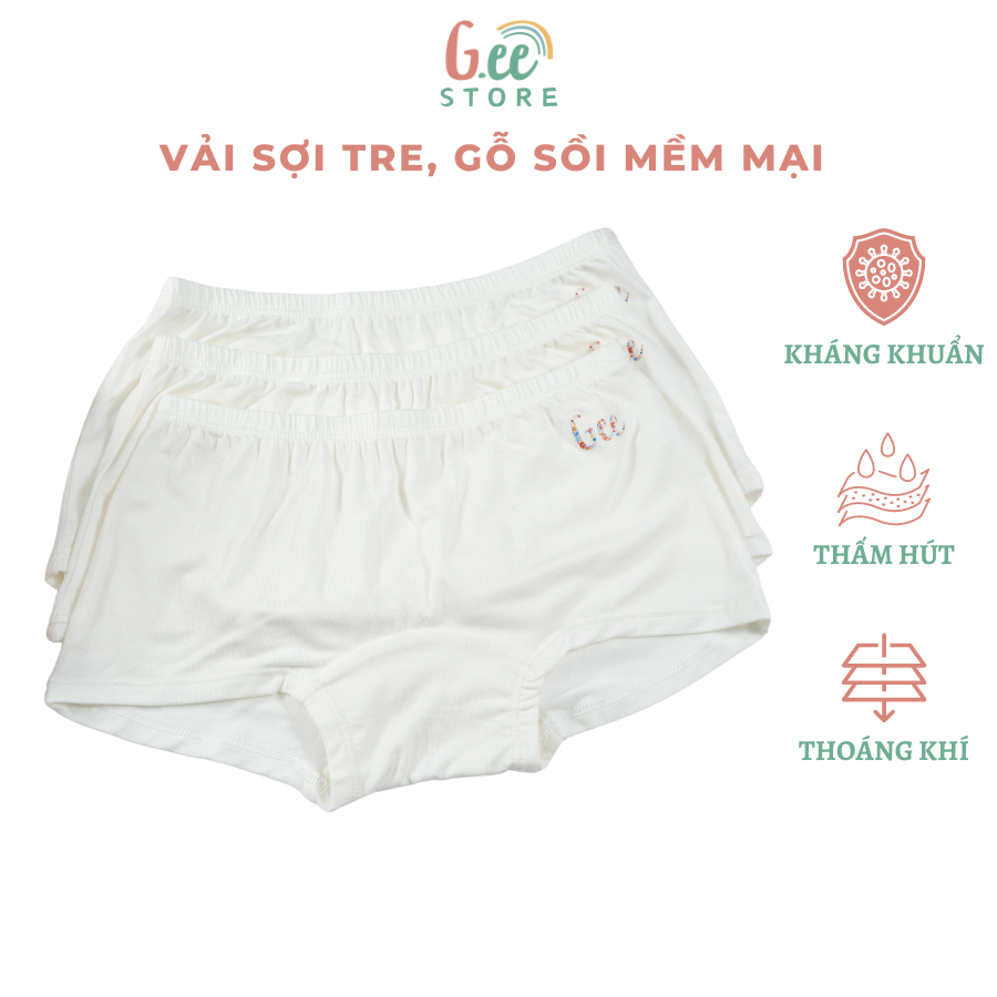 Set 3 quần chip bé gái màu trắng của Gee vải sợi tre mềm đẹp, thấm hút ...