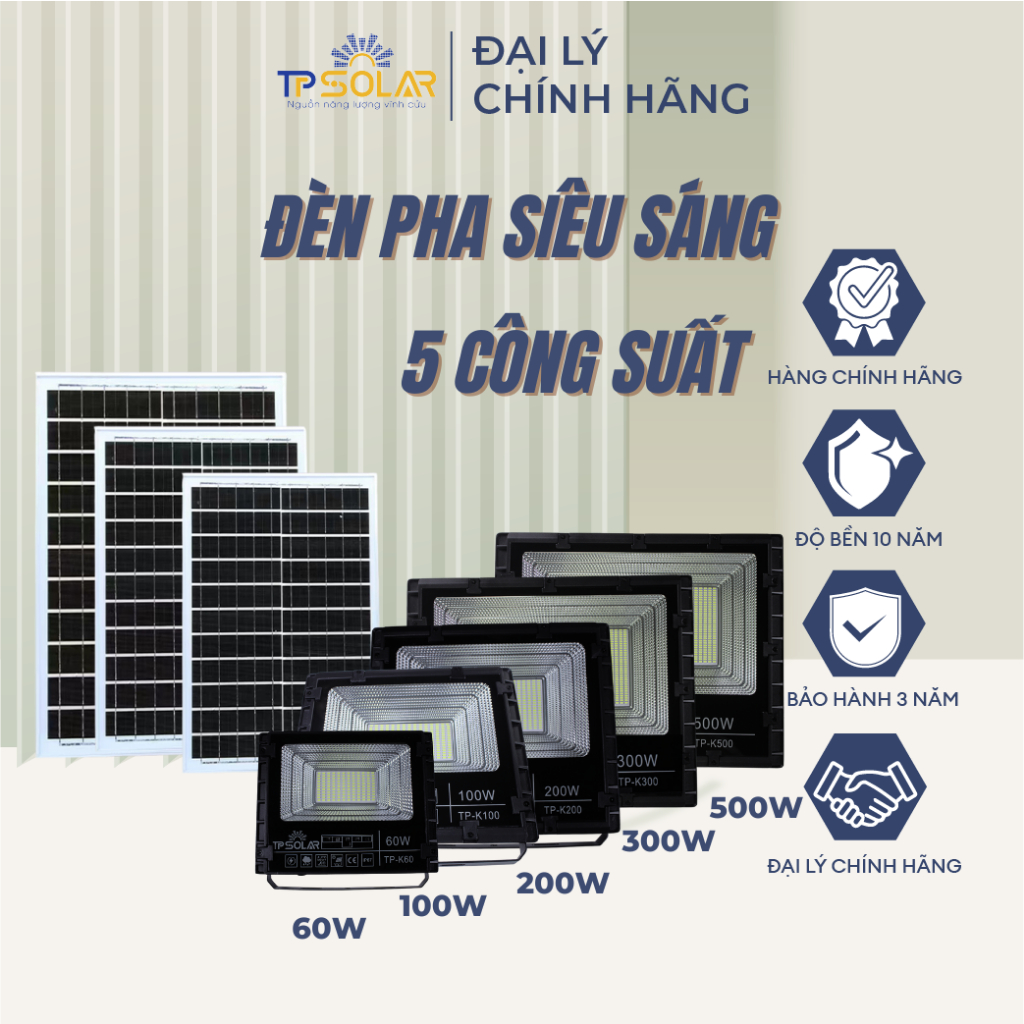 Đèn Pha Led NLMT TPSolar nhiều công suất Cảm Biến Ánh Sáng, Chống Nước IP67, Bảo Hành 3 Năm ...
