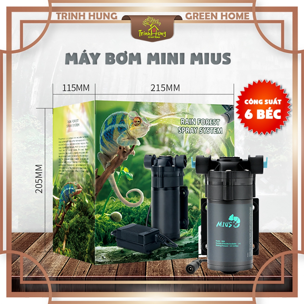 Bơm tăng áp MIUS mini công suất 6 béc - dùng cho bể bán cạn, terrarium, pladurium, bò sát, tiểu ...