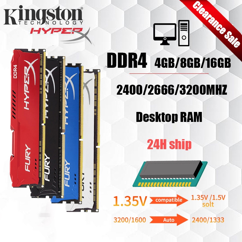 【Ship hàng tận nơi 24H】4gb/8GB/16GB Kingston Hyperx 2400/2666/3200MHZ Desktop RAM DDR4 DIMM for ...