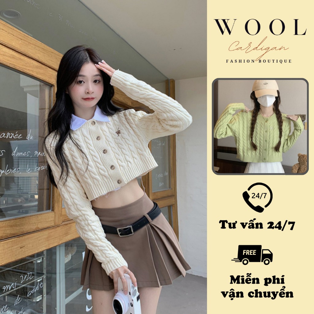 Cardigan len nữ dáng croptop thiết kế vặn thừng sang trọng, Khoác len ...